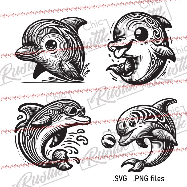 Dolphin SVG PDF and PNG, 4 Dolphin Vector Design for Laser Engraving ...