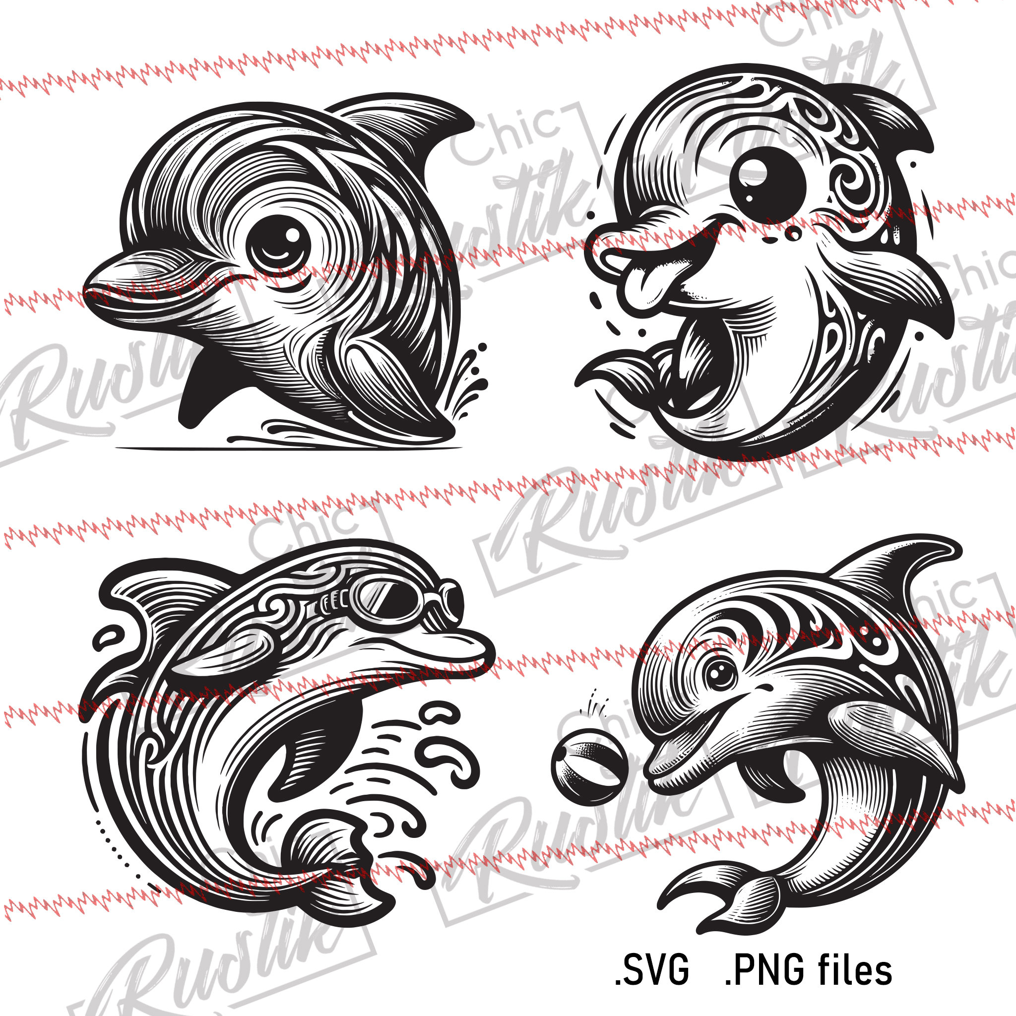 Dolphin SVG PDF and PNG, 4 Dolphin Vector Design for Laser Engraving ...