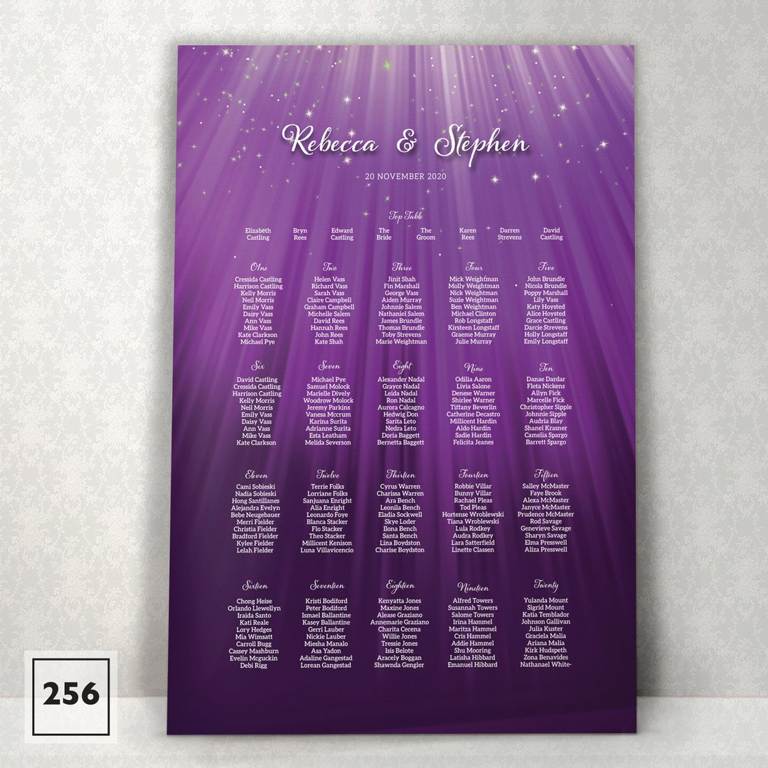 Personalised Wedding, Baby Shower, Prom, Christening Table Seating Plan ...