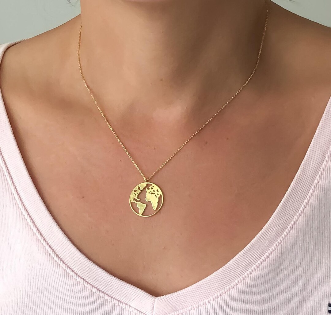 World Map Necklace, Globetrotter Necklace, Gold Map Necklace, World ...
