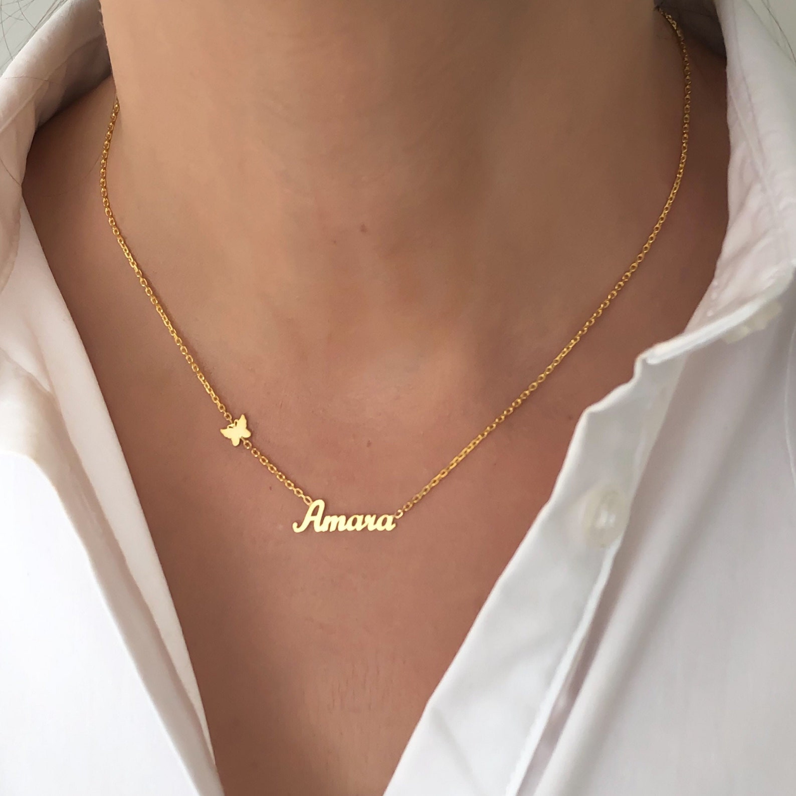 Custom Name Necklace With Butterfly Charm – Personalized Script Name ...