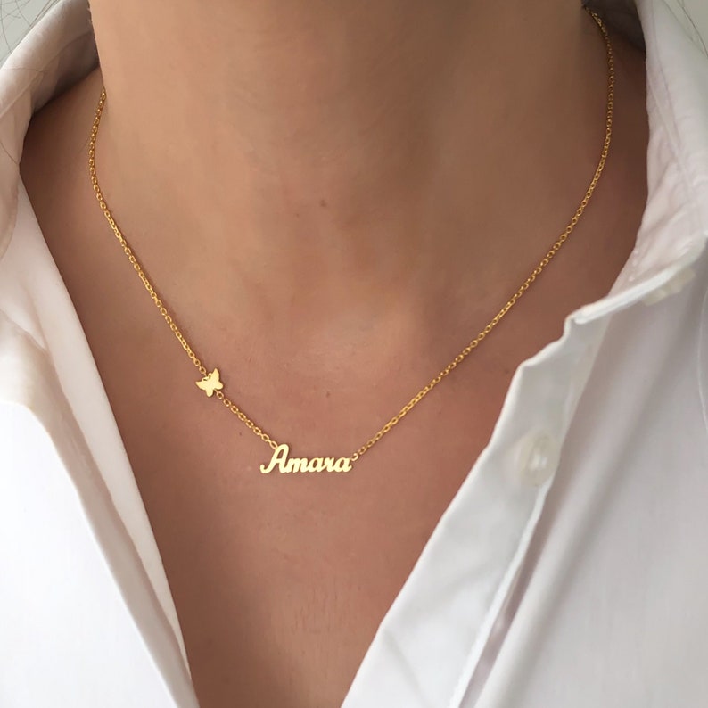 Custom Name Necklace With Butterfly Charm – Personalized Script Name ...