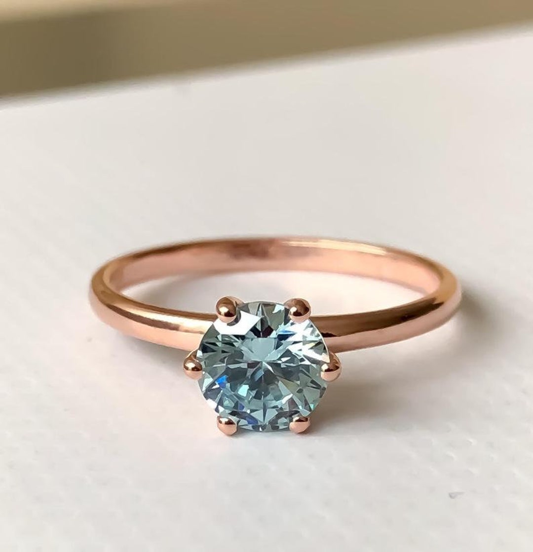 Bague solitaire aigue-marine • Pierre de naissance mars • Pierre de ...