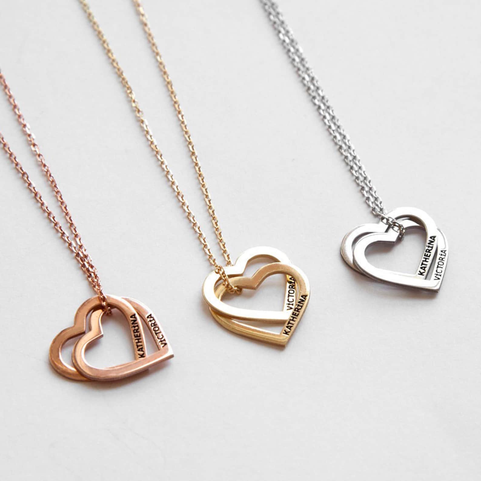 Custom Heart Necklace Personalized Double Heart Necklace Etsy Uk