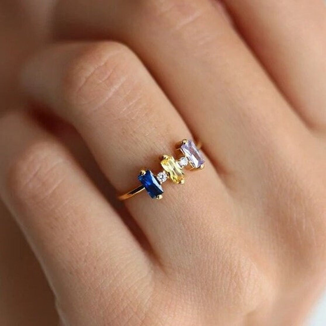 Multi Stone Family Birthstone Rings Personalized Dainty Ring Mother's ...