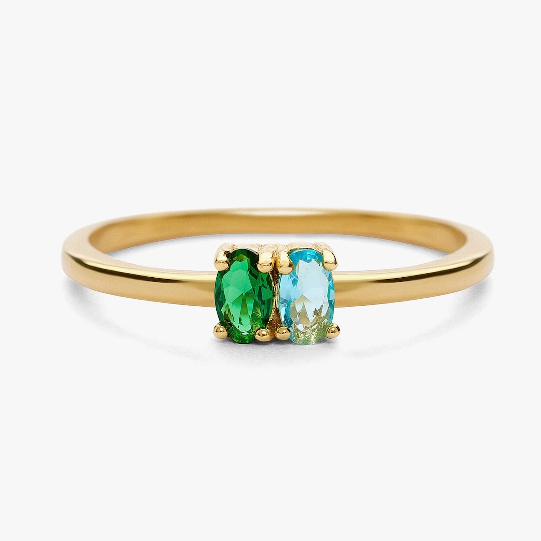 Long-lasting Vermeil Finish Custom Birthstone Ring, Personalized 1 to 5 ...