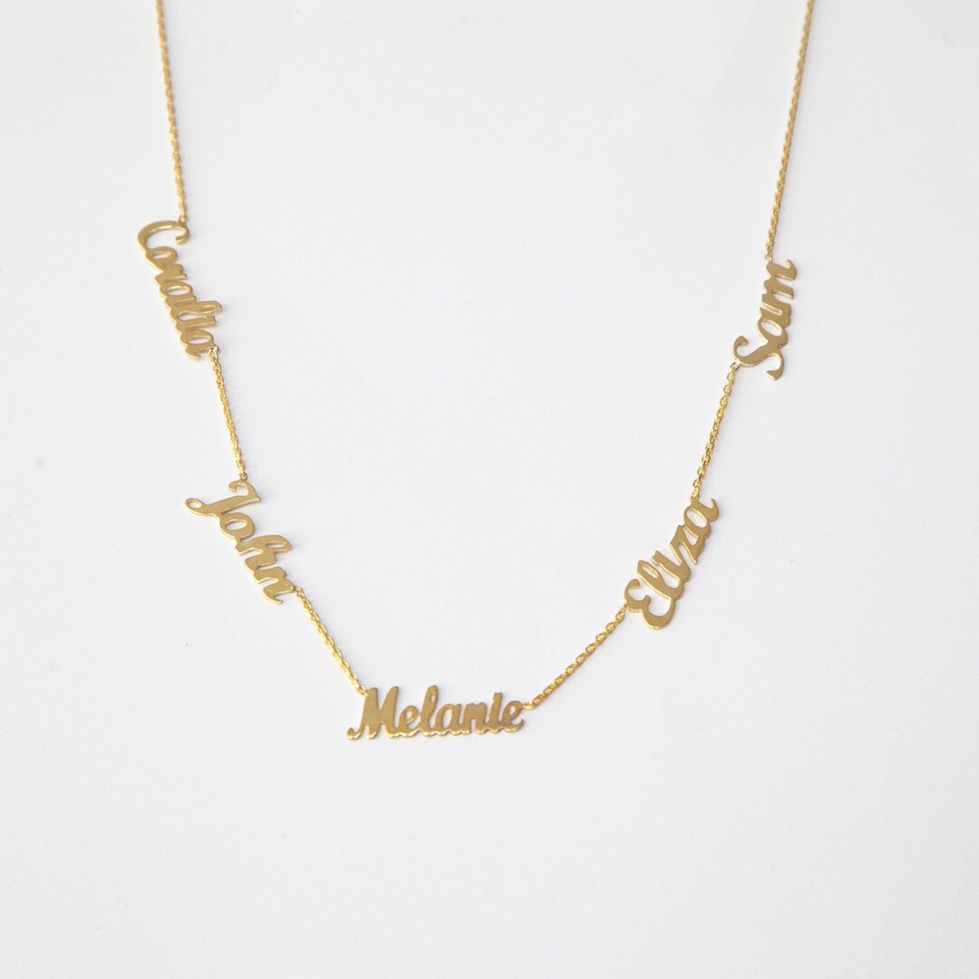 Personalized Five Name Necklace: Gold Plated Sterling Silver Family ...