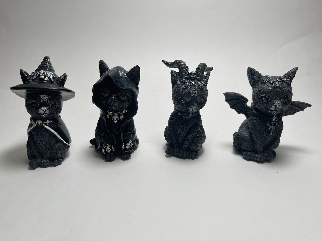 Cat Statues SET OF 4 Satanic Cats Statue Pagan Witch Craft Figurines ...