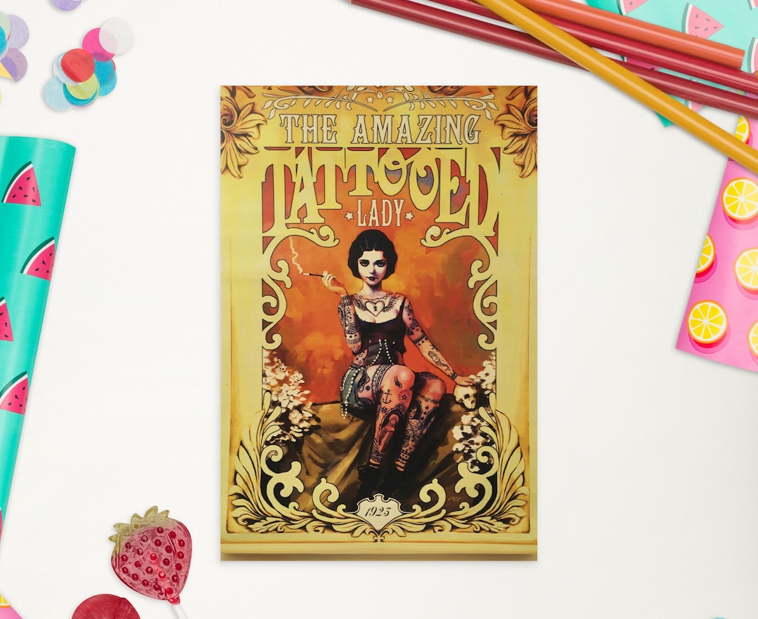 Freakshow Tattoo Girl Post Cards Circus Art Standard Postcard 4 ...