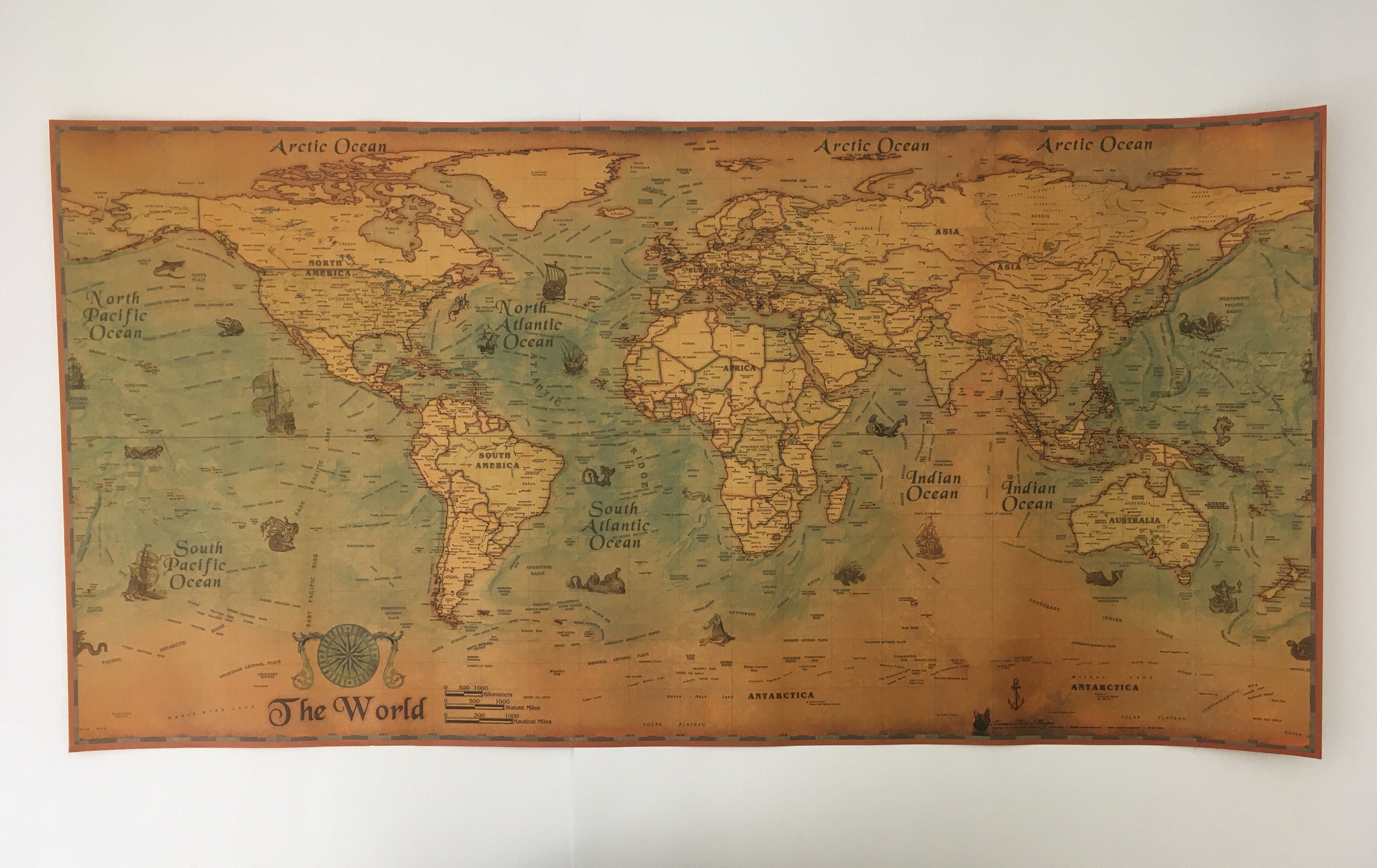 World Map Poster Nautical Ocean Maps Vintage Style Posters - Etsy