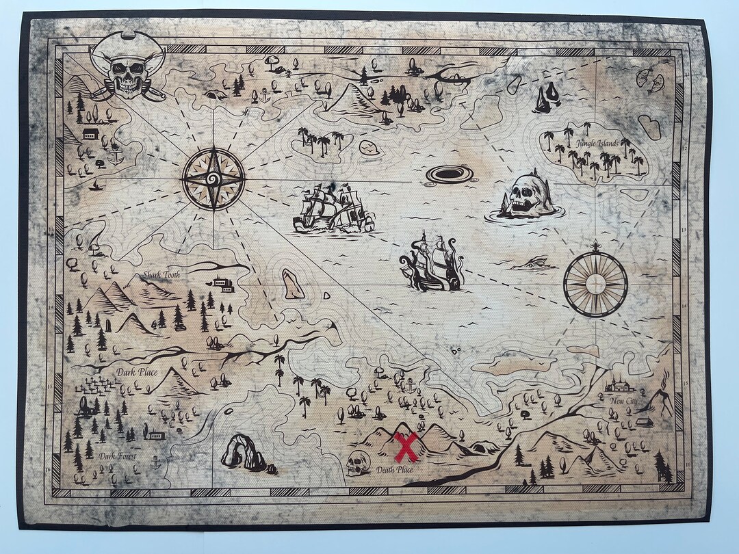 Treasure Map HUGE Pirate Map Art Print Pirate Theme Decorations Birthday CANVAS 24 X 32 Inches ...