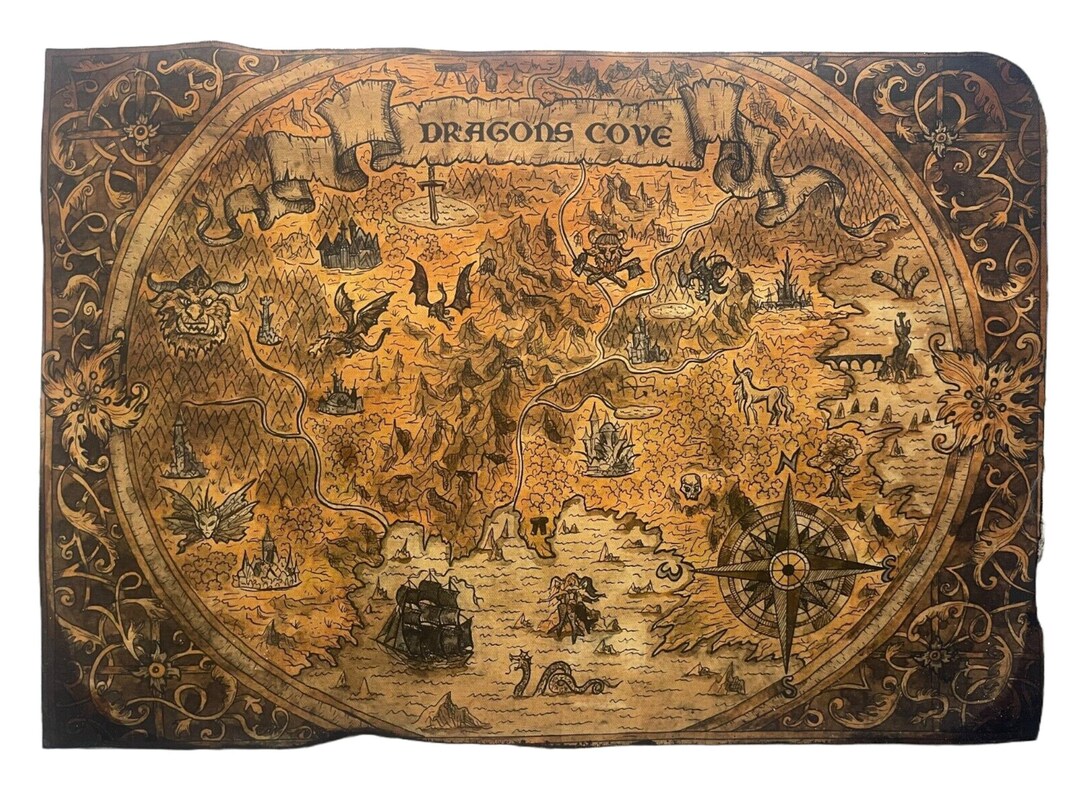 Treasure Map Poster Medieval Dragons Art Pirate Maps Print - Etsy