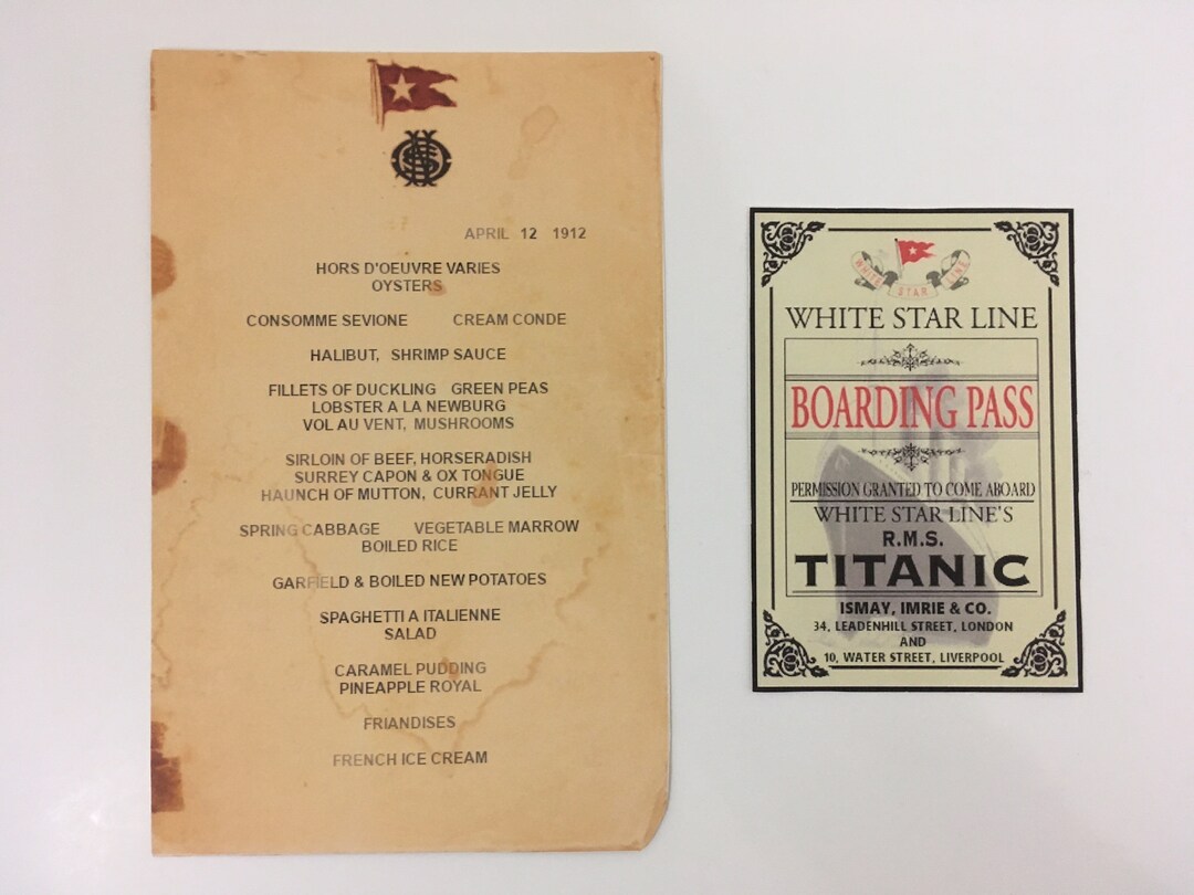 Titanic Dinner Menu and Titanic First Class Boarding Pass Ticket - Etsy UK