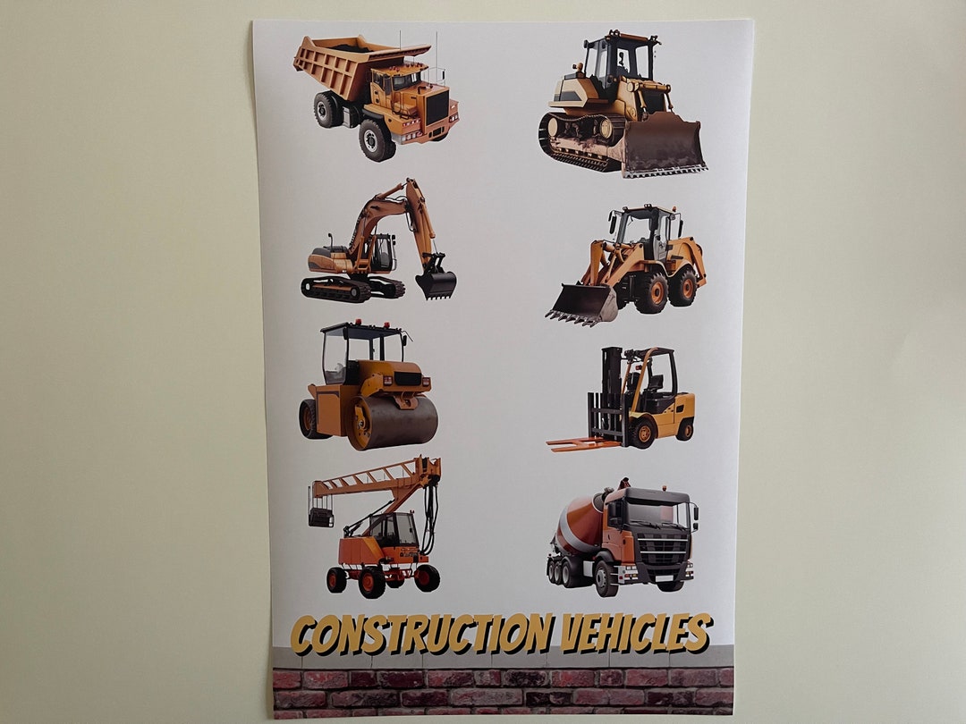 Construction Vehicles Poster Kids Wall Art Nursery Posters - Etsy