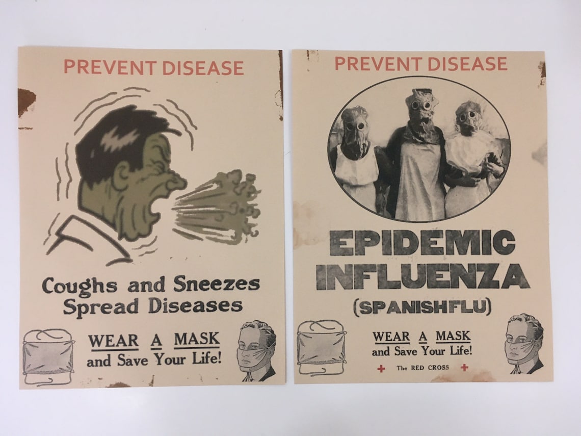 Vintage Posters 1918 Flu Pandemic Signs Print Small Poster | Etsy