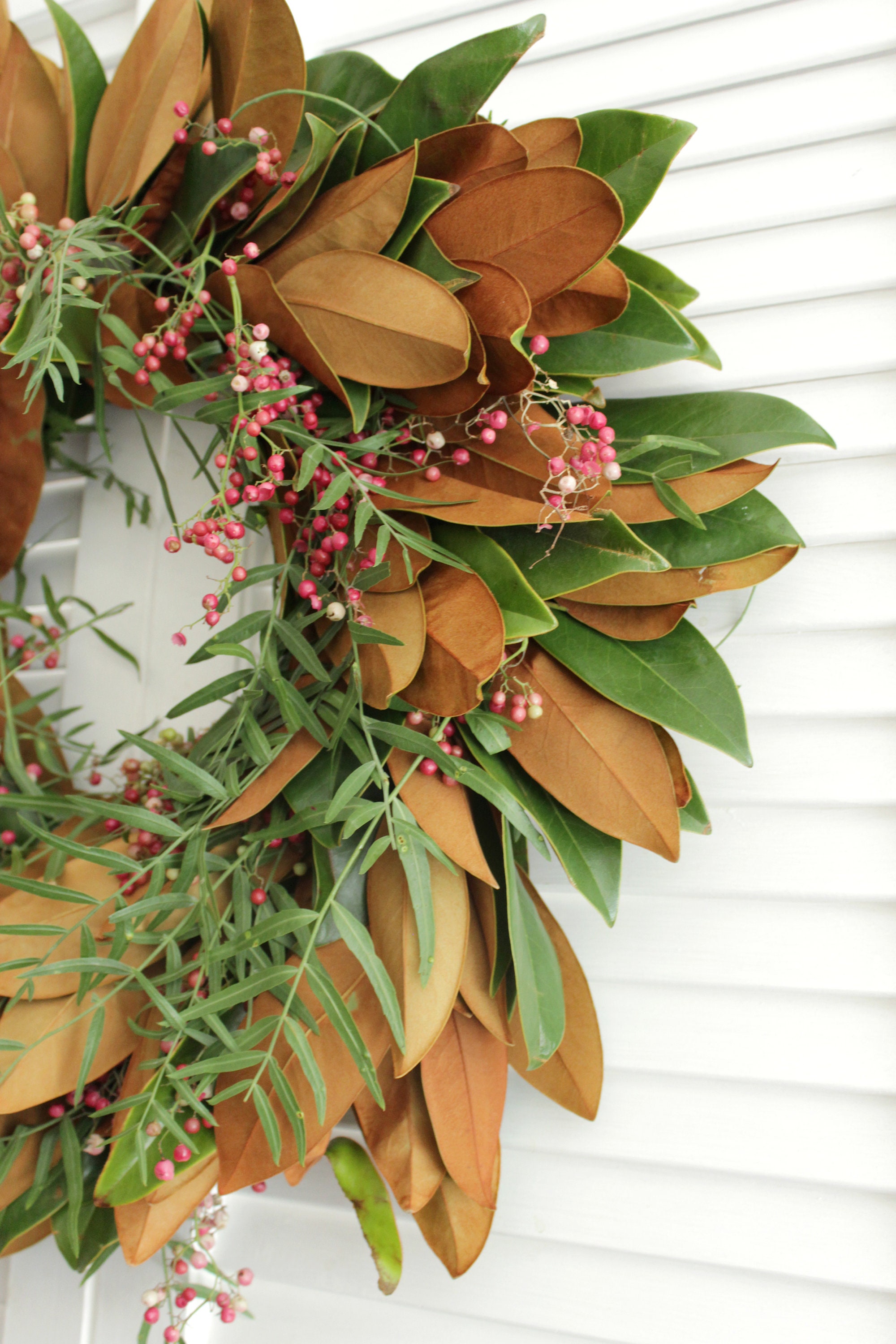 Fresh Handmade Wreath - Magnolia + Pepperberry Wreath - Front Door ...