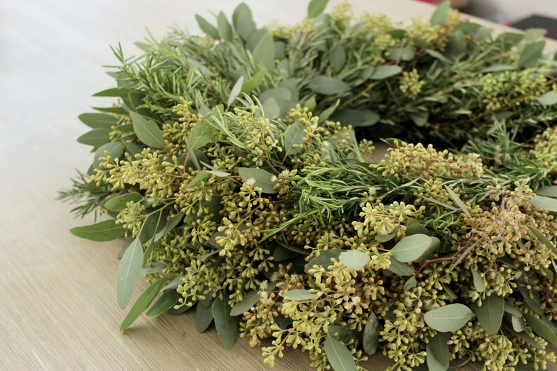Fresh Seeded Eucalyptus + Rosemary Wreath – Greenery Herb Wreath for ...