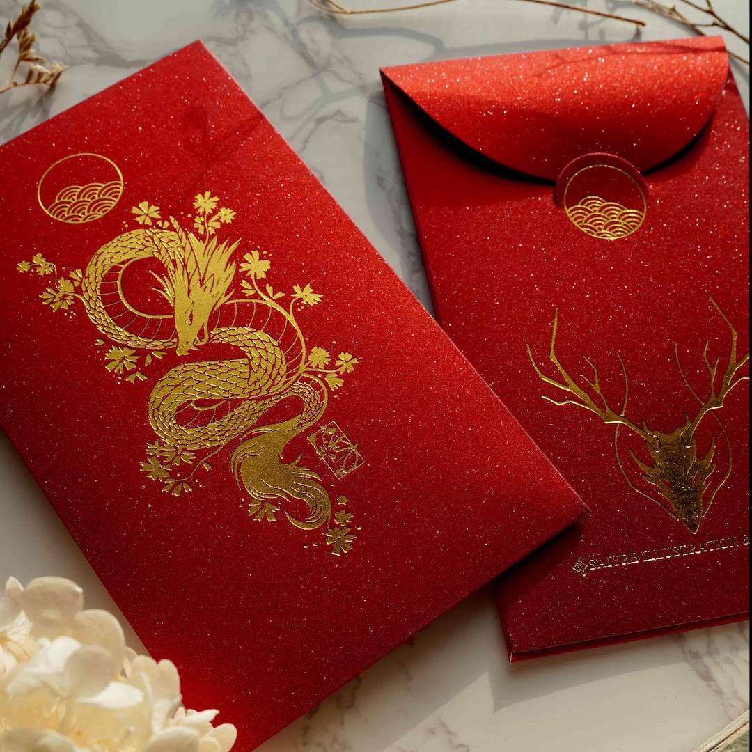 Year of the Dragon Red Envelope: Gold Foil Hongbao Lunar New Year's ...
