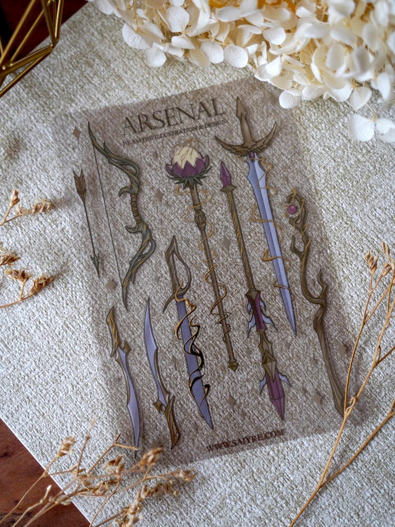 Arsenal RPG Fantasy Weapons Sticker Sheet: Gold Foil Journal Stickers ...
