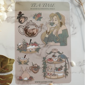Tea Time Sticker Sheet Kawaii Aesthetic Journal Stickers Clear or Matte Versions Gold Foil ...