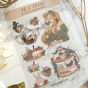 Tea Time Sticker Sheet Kawaii Aesthetic Journal Stickers Clear or Matte ...
