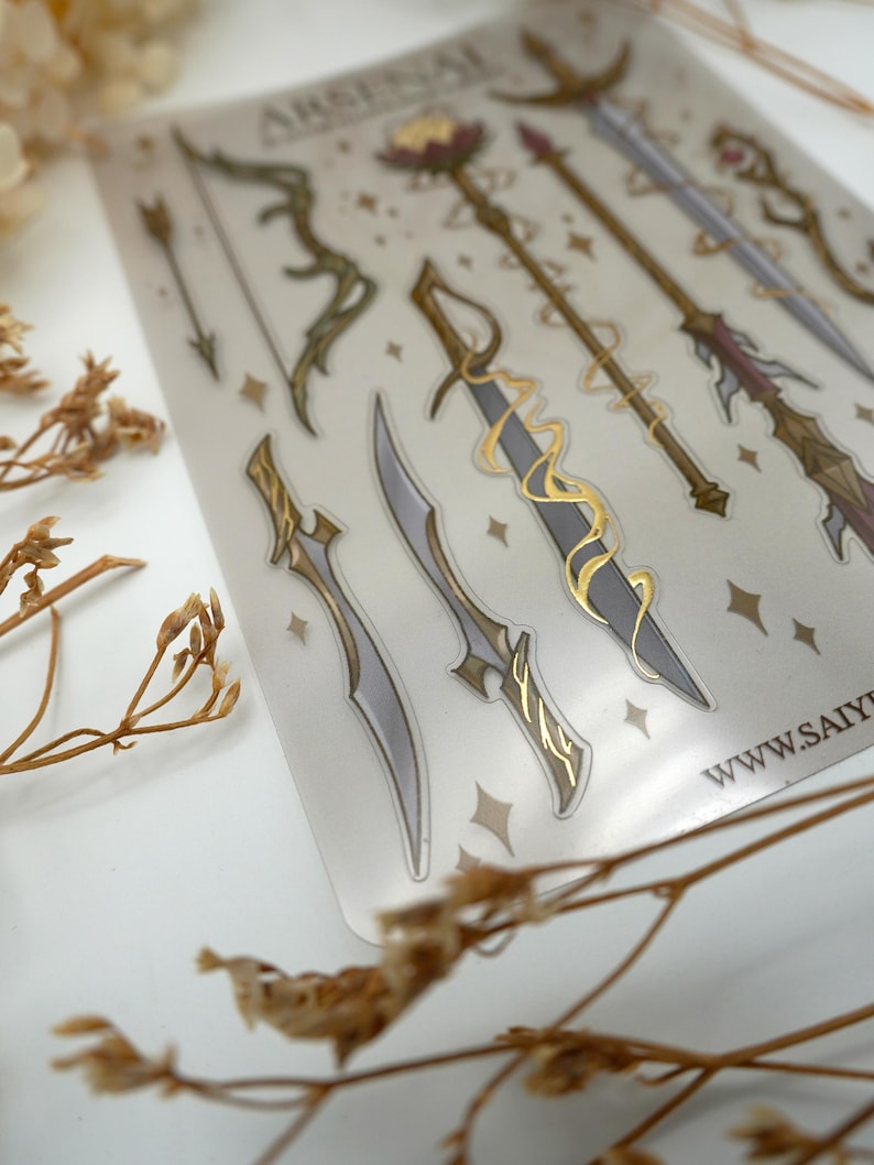 Arsenal RPG Fantasy Weapons Sticker Sheet: Gold Foil Journal Stickers ...