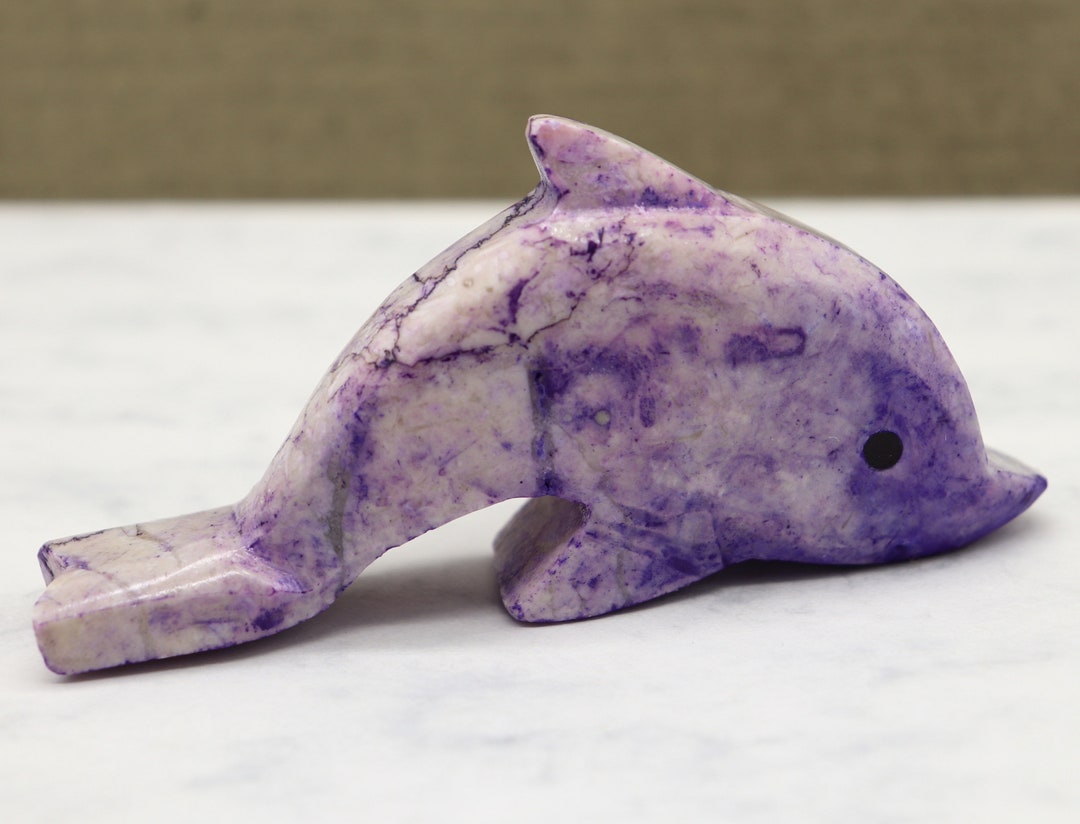 Purple Stone Dolphin Figurine Vintage Carved Stone Figural Nautical ...