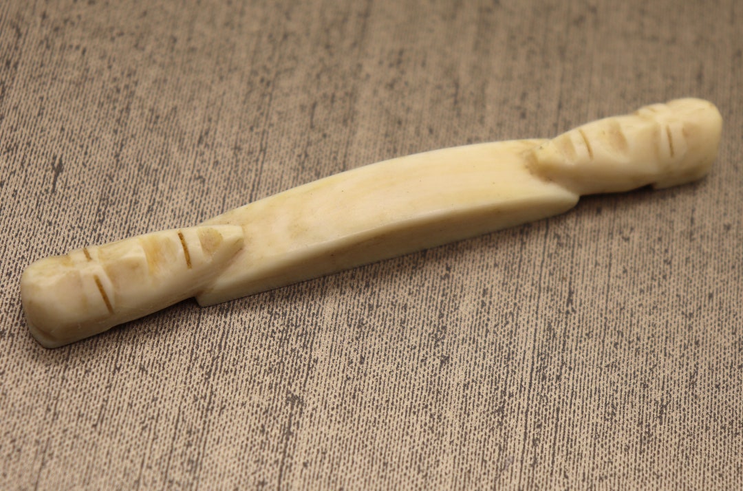 Vintage Bovine Chopsticks Utensil Rest Carved Bone Faces Masks ...