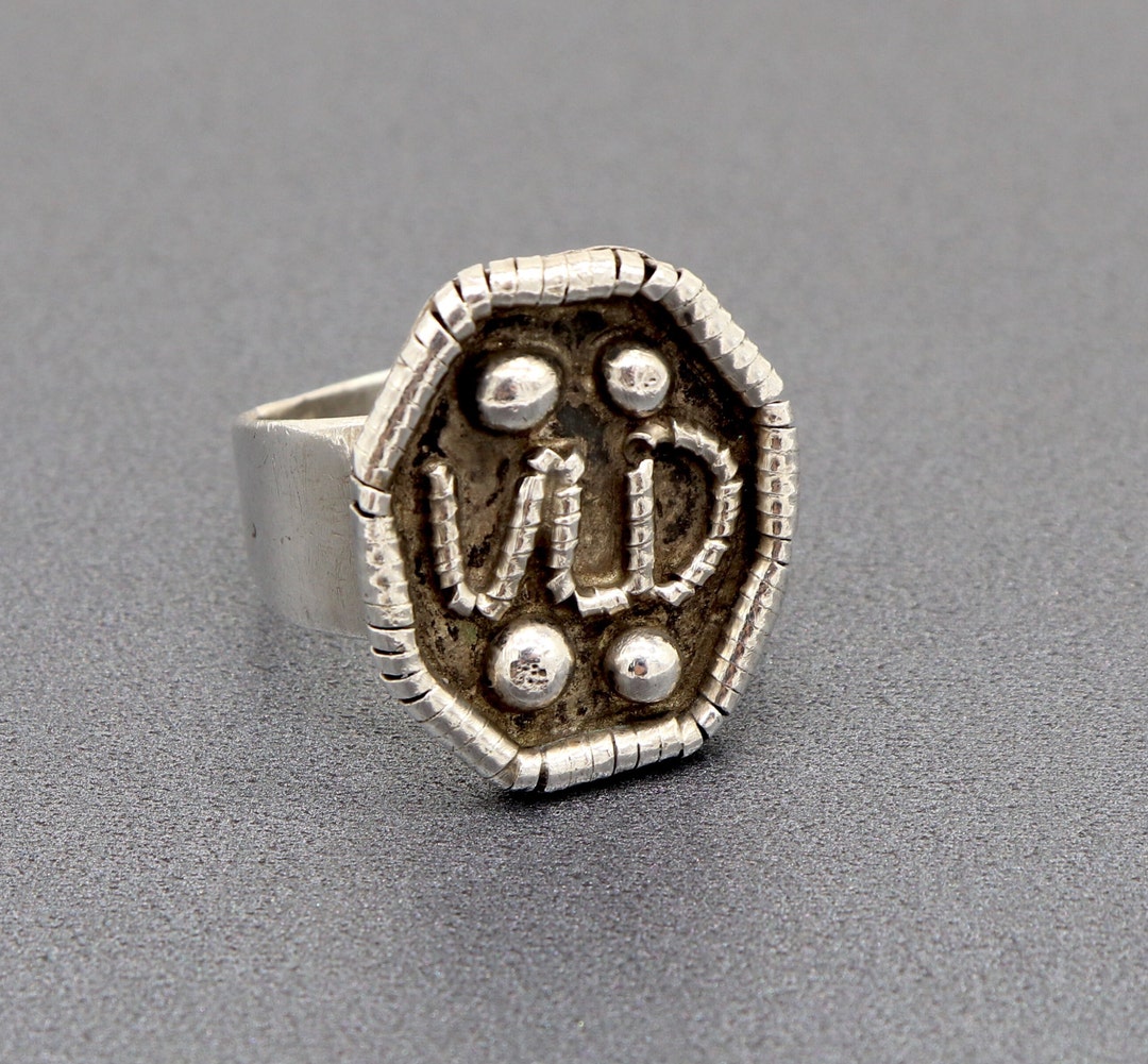 Vintage Large Sterling Silver Men's Ring Sz. 11.5 Handmade W/ vld ...