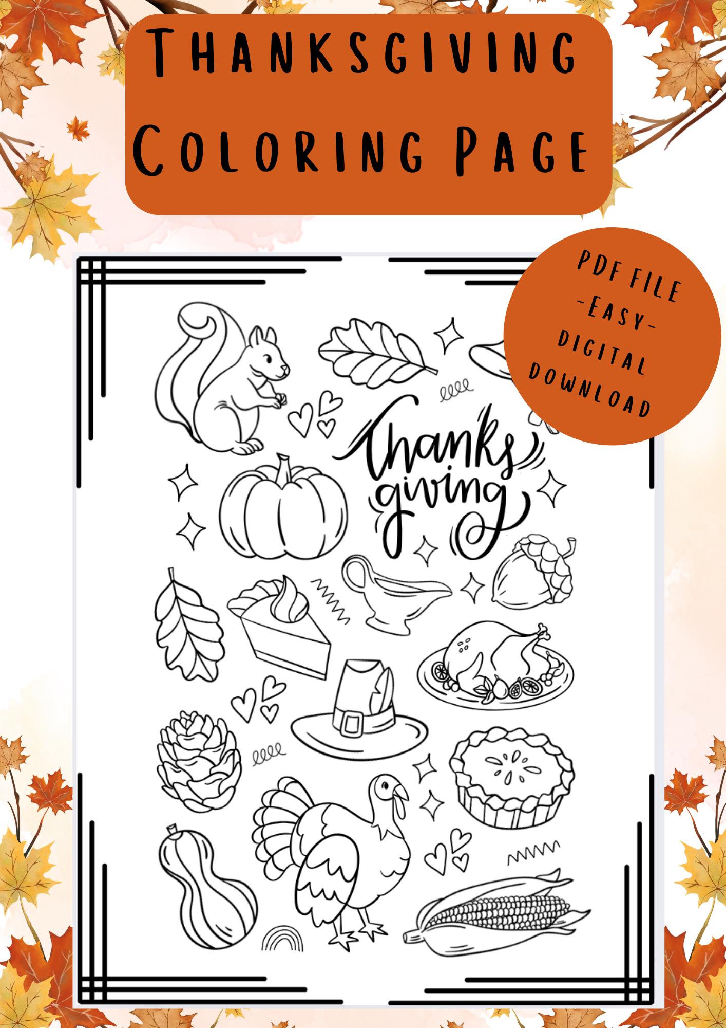 Thanksgiving Coloring Page-digital Download - Etsy