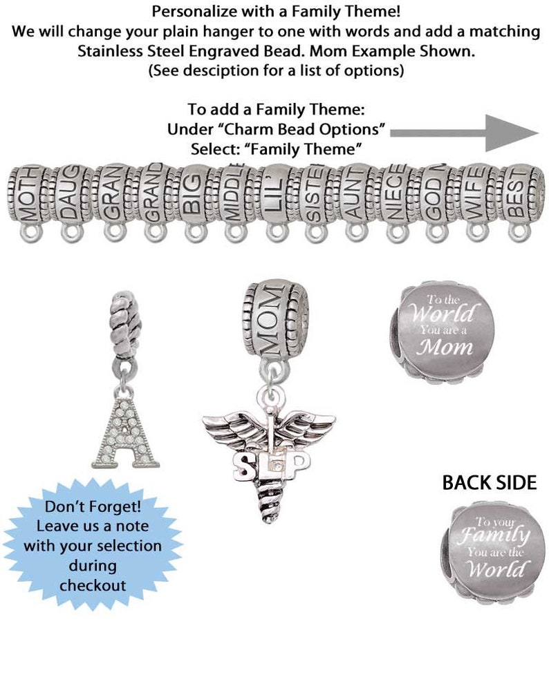 SLP Caduceus Charm Bead & Crystal Initial Bead Set: Speech Language ...