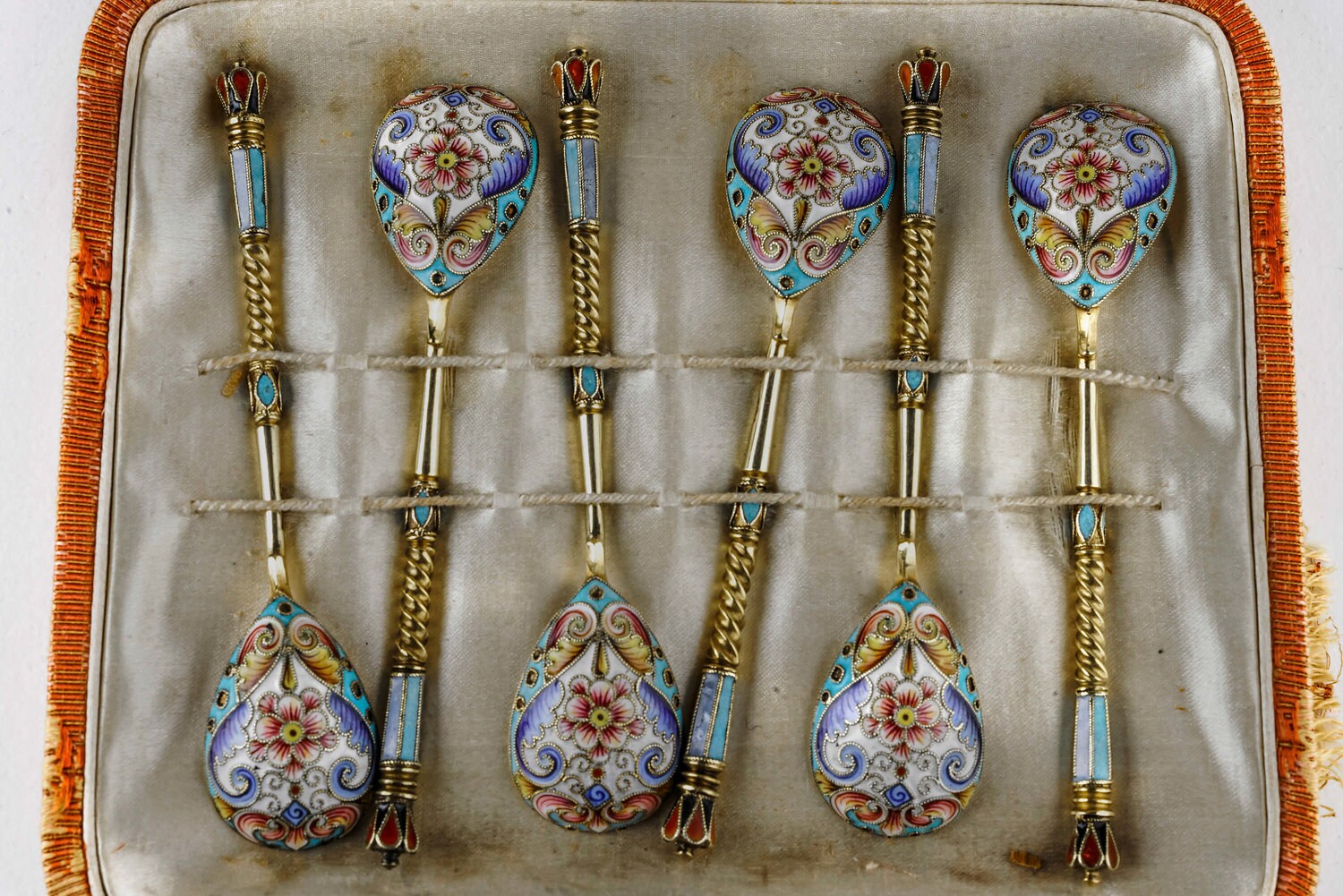 A Set of 6 Antique Russian Silver 84 Cloisonne Shaded Enamel - Etsy
