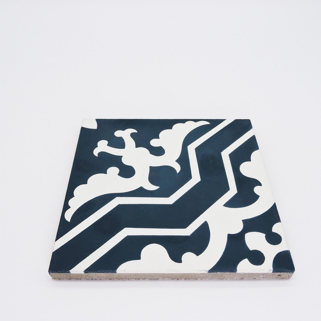 Moroccan Handmade Cement Tile. 8inch X 8 Inch Floor & Wall Temara Navy ...