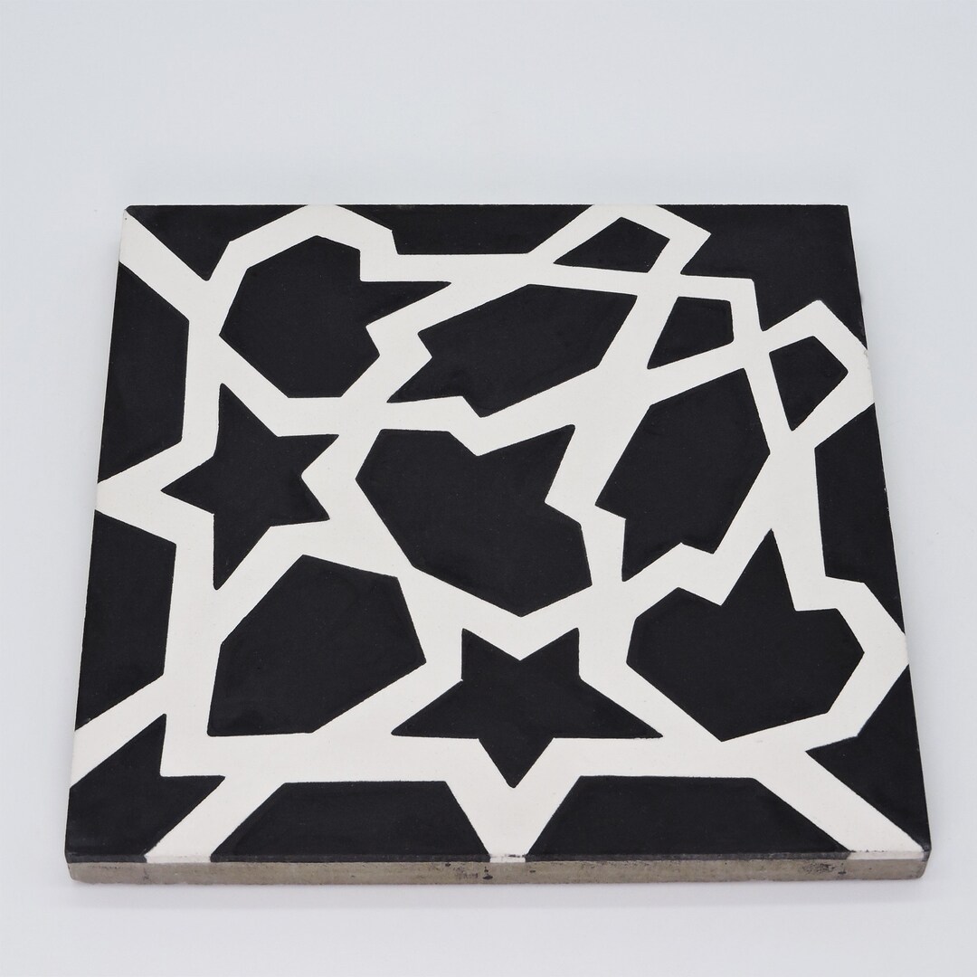 Moroccan Handmade Cement Tile. 8inch X 8 Inch Floor & Wall Bahja Black ...