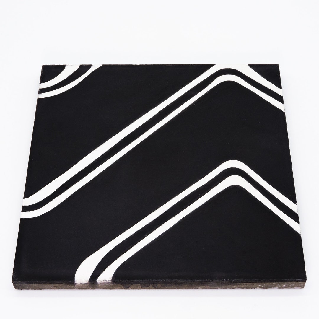 Moroccan Handmade Cement Tile. 8inch X 8 Inch Floor & Wall Chawen Black ...