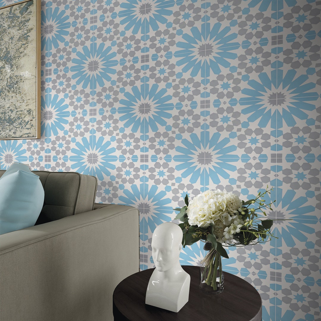 Moroccan Handmade Cement Tile. 8inch X 8 Inch Floor & Wall Agdal Blue ...