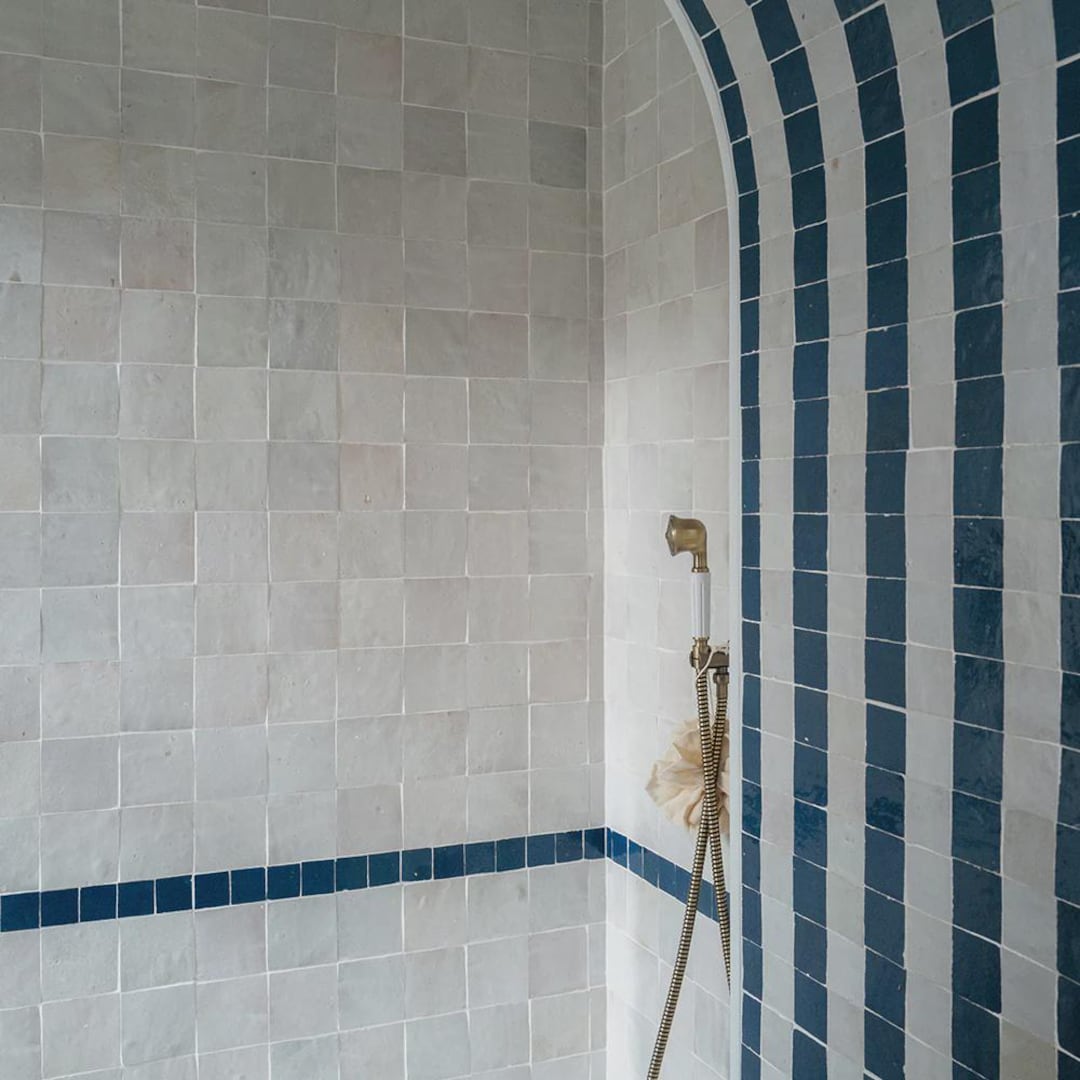 Moroccan Zellige Mosaic Tile, 4x4in. Floor & Wall Solid Color Blue ...