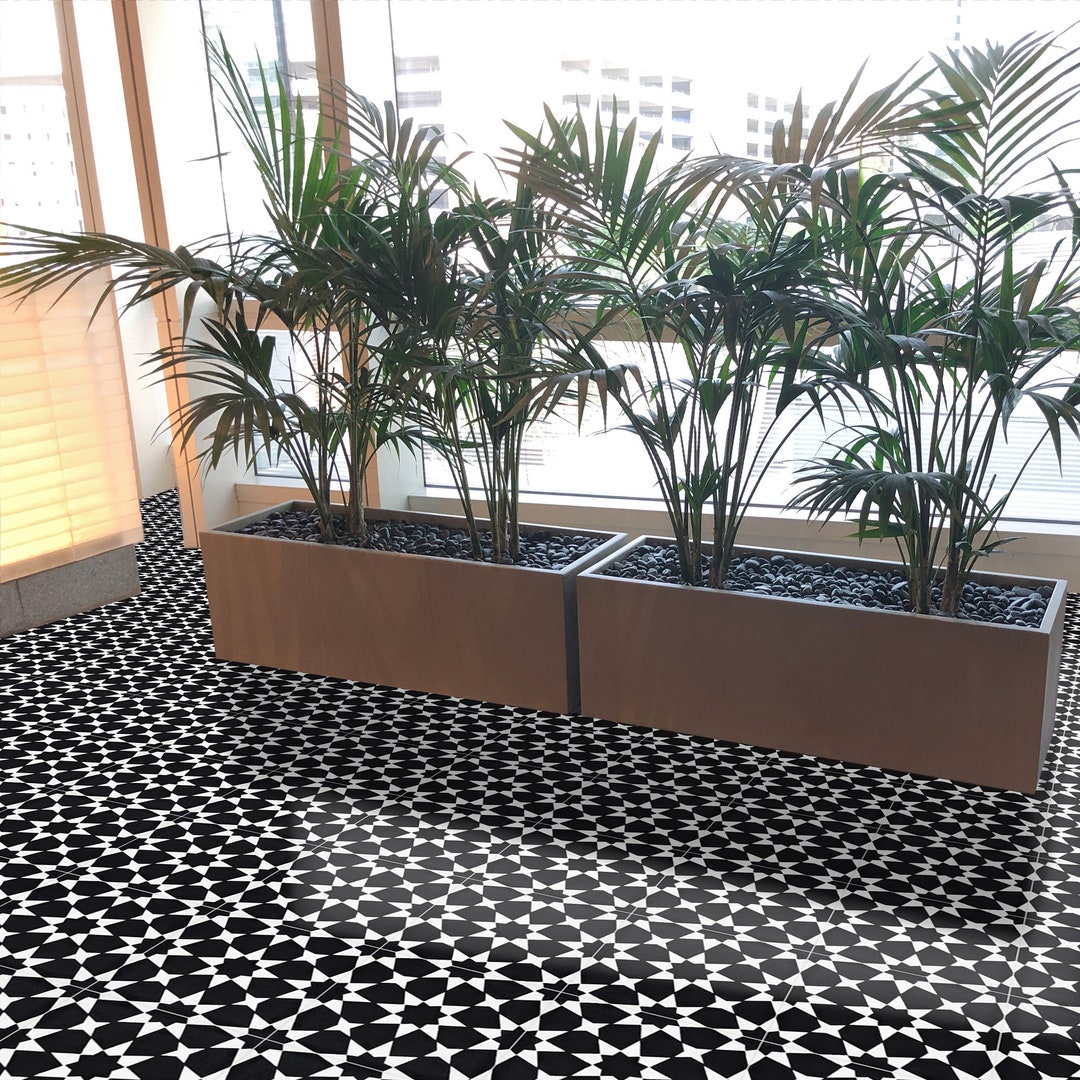 Moroccan Handmade Cement Tile. 8inch X 8 Inch Floor & Wall Medina Black ...