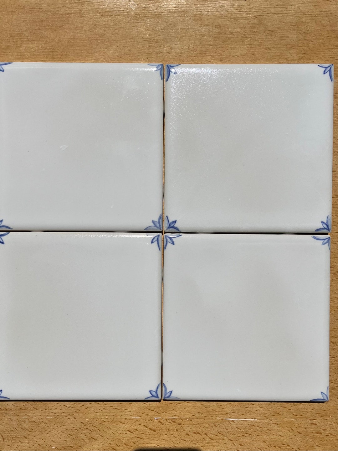 Four 6" Hand Painted Tiles - Blank With Painted Corners - Etsy