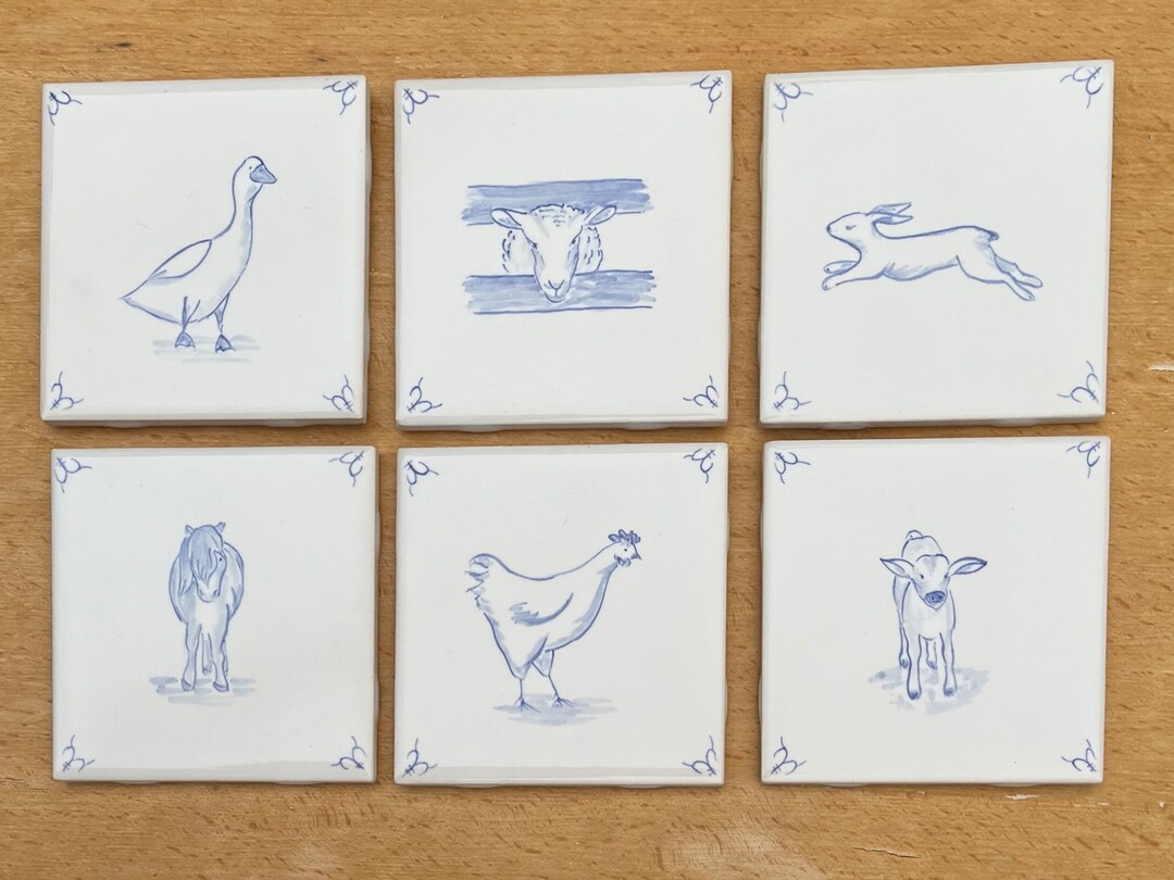 Farm Motif - Delft Style Tiles for Back Splash, Set of Twelve 4.25 ...