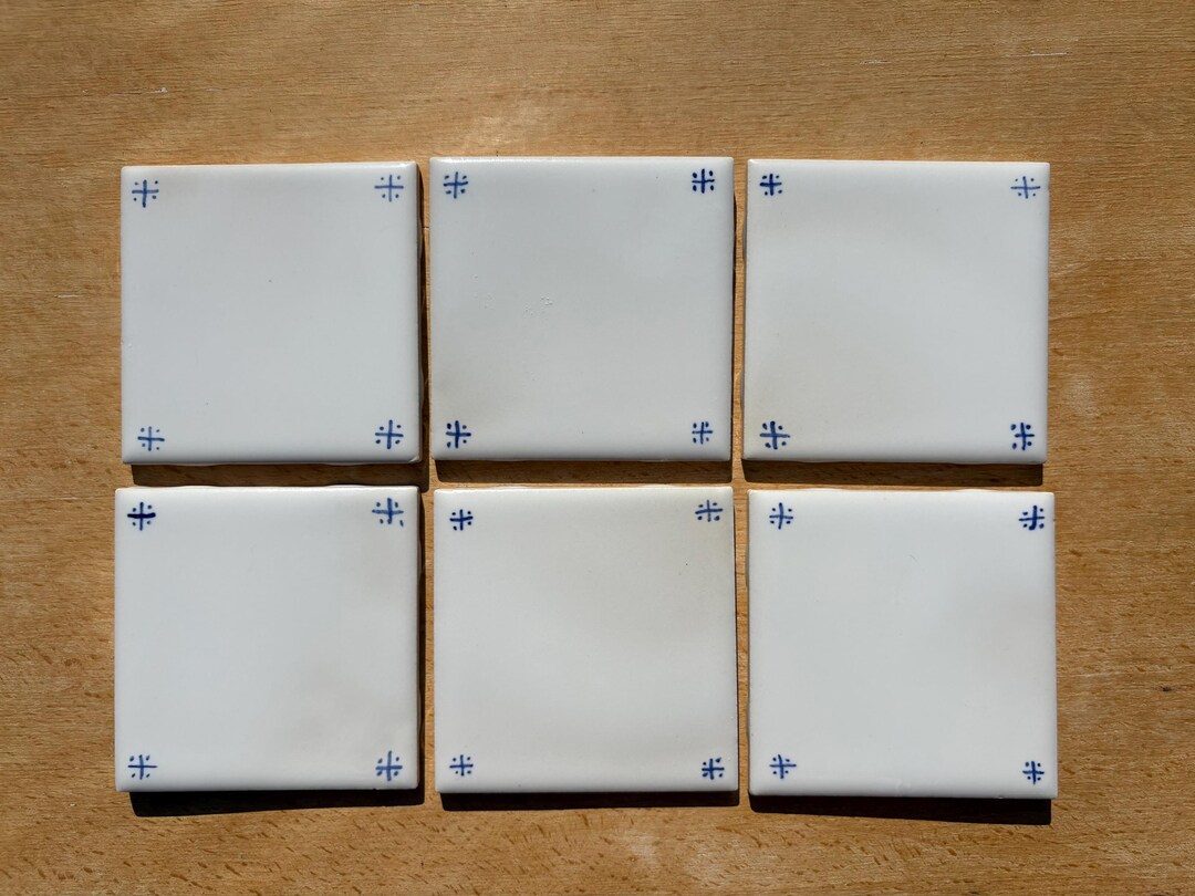Set of Six 4.25" Hand Painted Tiles, Blank With Painted Corners - Etsy