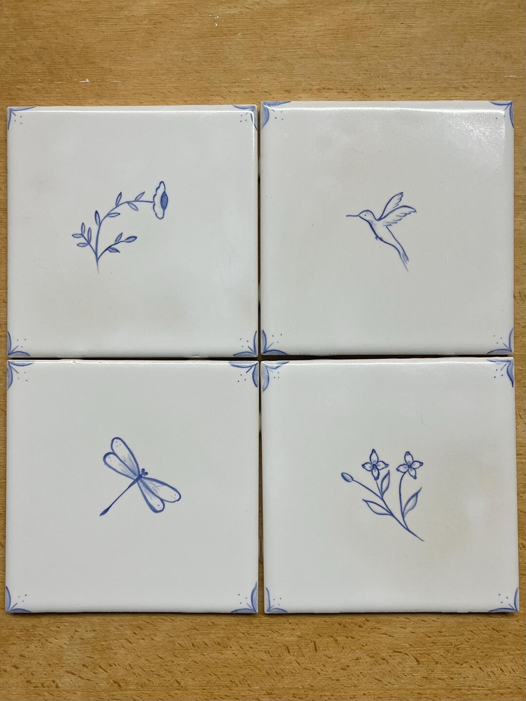 French Country Hand Painted 6" Tiles: Set of Four, Hummingbird ...