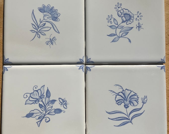Set of Four Antique Delft Style 6 Hand Painted Tiles - Etsy