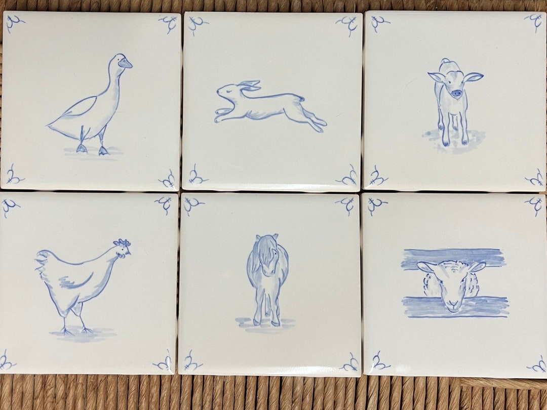 Farm Motif Delft Style Tiles for Back Splash Set of Twelve - Etsy