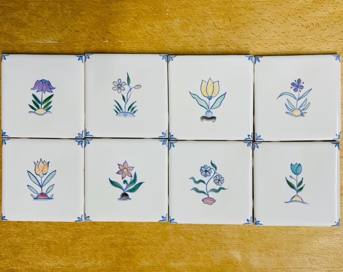 Eight Hand Painted Tiles, Polychromatic Delft Style - Etsy