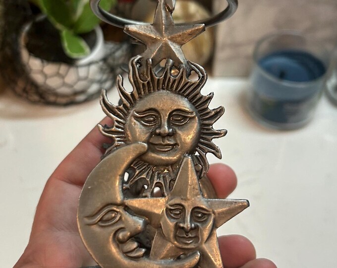 Vintage Celestial Sun Moon Stars Pewter Candle Holder - Etsy
