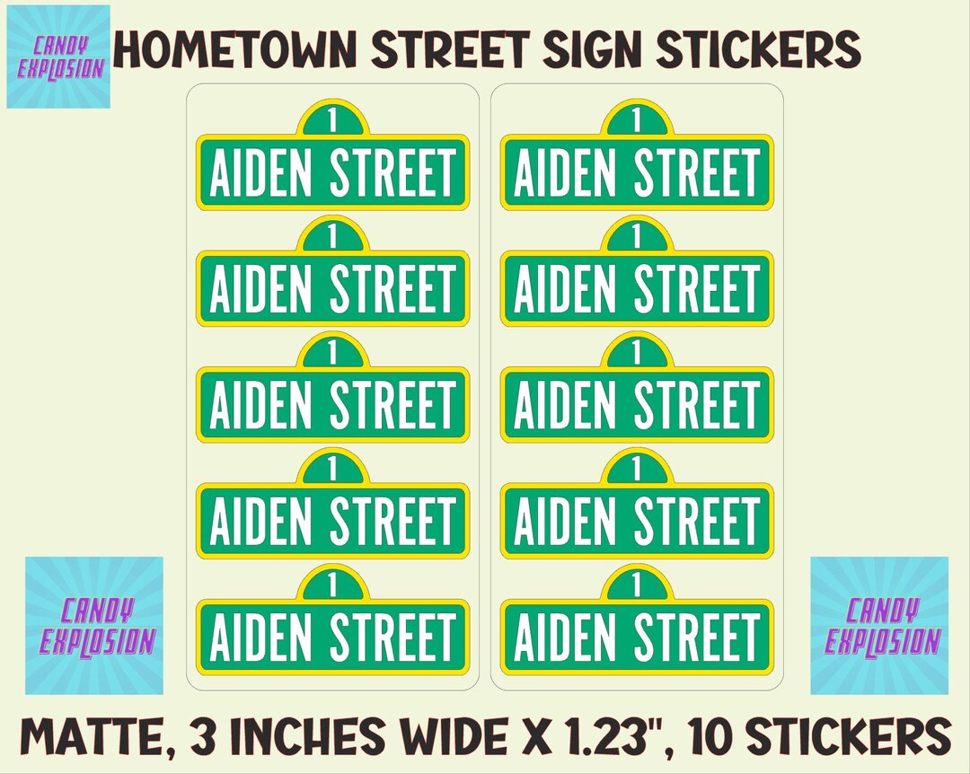 Hometown Street Sign STICKERS, Labels, Personalized, Matte, 3 Inch Wide ...