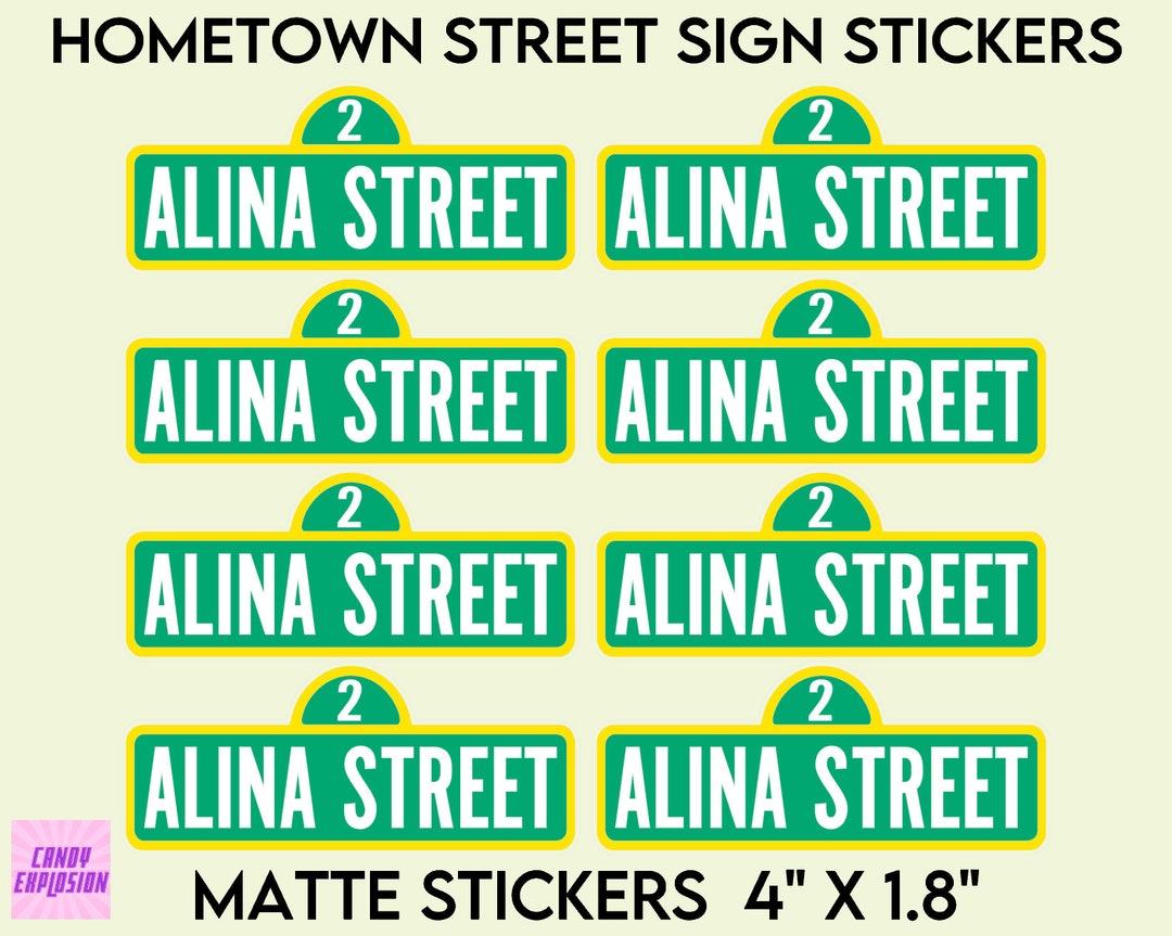 Hometown Street Sign STICKERS, Labels, Personalized, Matte, 4 X 1.8, 8 ...