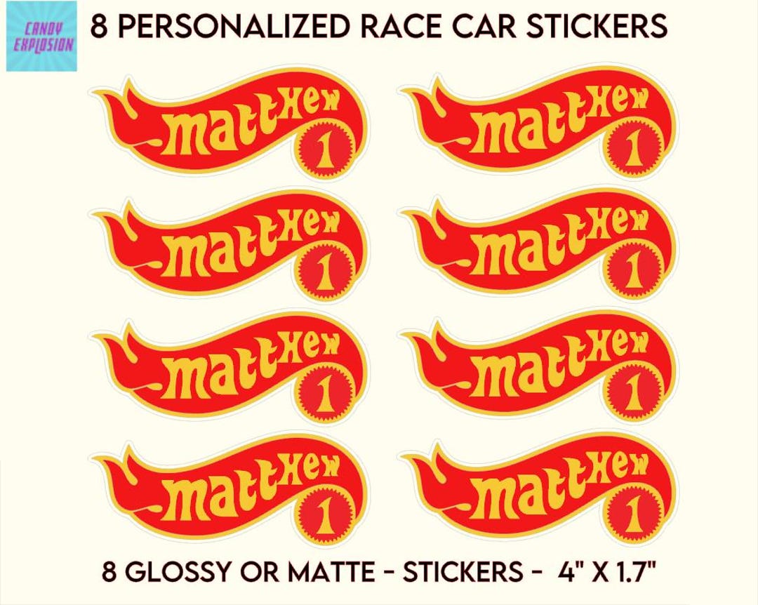 Race Car STICKER Sheet, Inspired Label, 8 Personalized Matte or Gloss ...