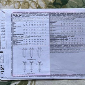 Mccall's Sewing PATTERN 5702 Misses' Dresses Size: 12-14-16-18 Bust 34 ...